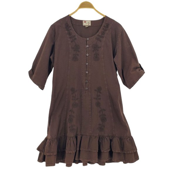 Scully | Dresses | Scully Brown Floral Embroidered Cotton Lace Up ...